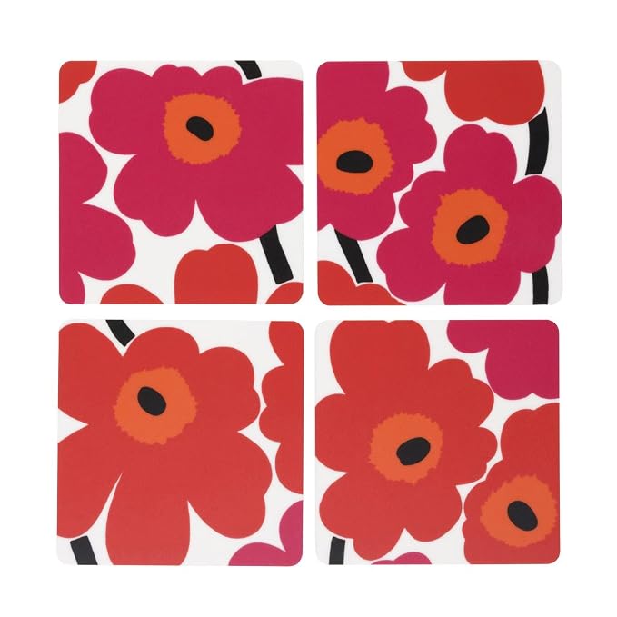 Marimekko Unikko Poppy Coasters Set of 4), weiß, rot, Höhe: 9,00 cm ...