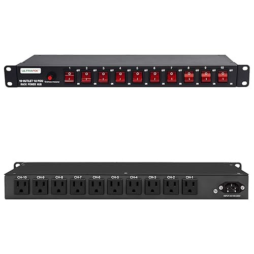 10-Outlet 1U Horizontal PDU Rack Mount Power Strip - Surge Protector ...