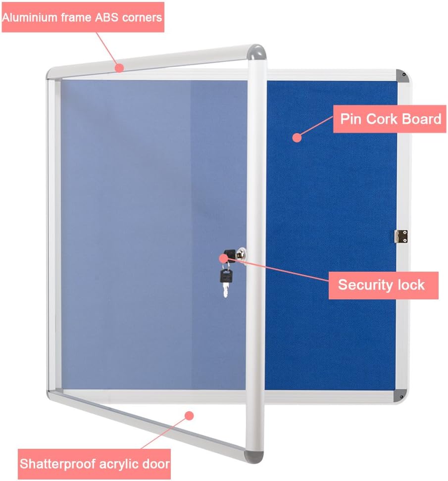 Swansea Enclosed Pin Bulletin Board,Fabric Lockable Noticeboard,Glass ...