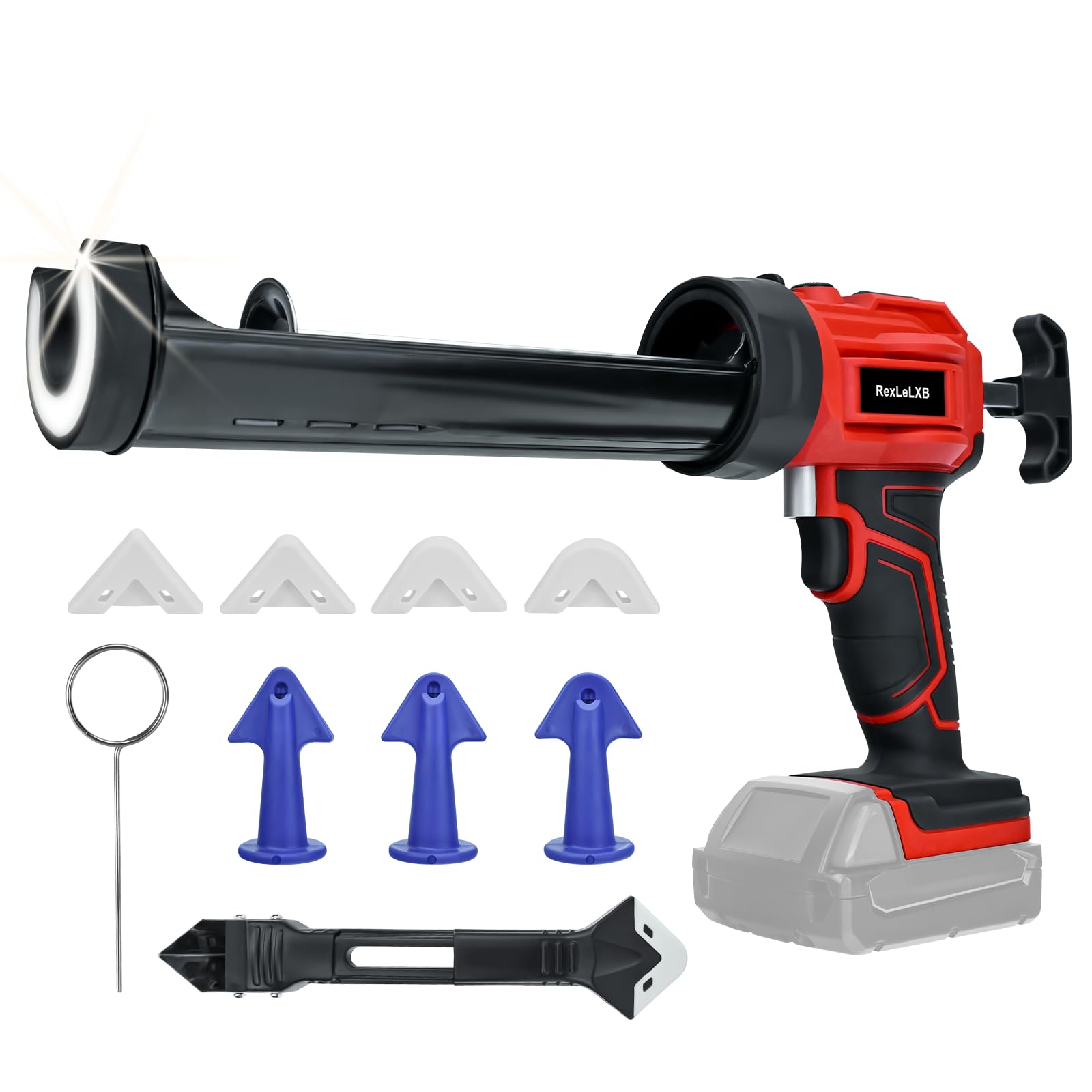 Cordless Caulking Gun for Milwaukee 18V Battery, Electric Caulk Adhesive Gun with 450lm LED ...
