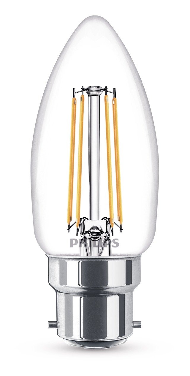 Philips LED Classic Dimmable B22 Bayonet Cap Clear Filament Candle ...