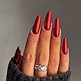 Amazon.com: Red Chrome Metal Press-On Nails With Mirror Shine Design - Medium Almond Manicure ...