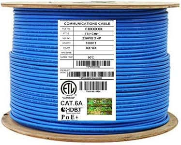 Amazon.com: Elite Cat6A Shielded Plenum (CMP), 1000ft, FTP 23AWG, 650MHz, Solid Pure Copper, UL ...