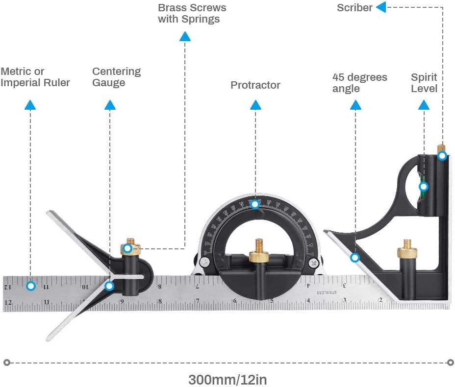 Laelr 12” Combination Square Heavy Duty Set Square Measuring Tool Kits ...