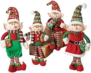 Amazon.com: Set of 4 Christmas Elves Plush Figurines for Holiday Home ...