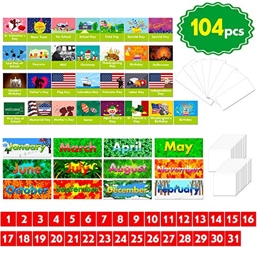 Blue Calendar Pocket Chart with 104 Cards,(72 Illustrated Activity ...