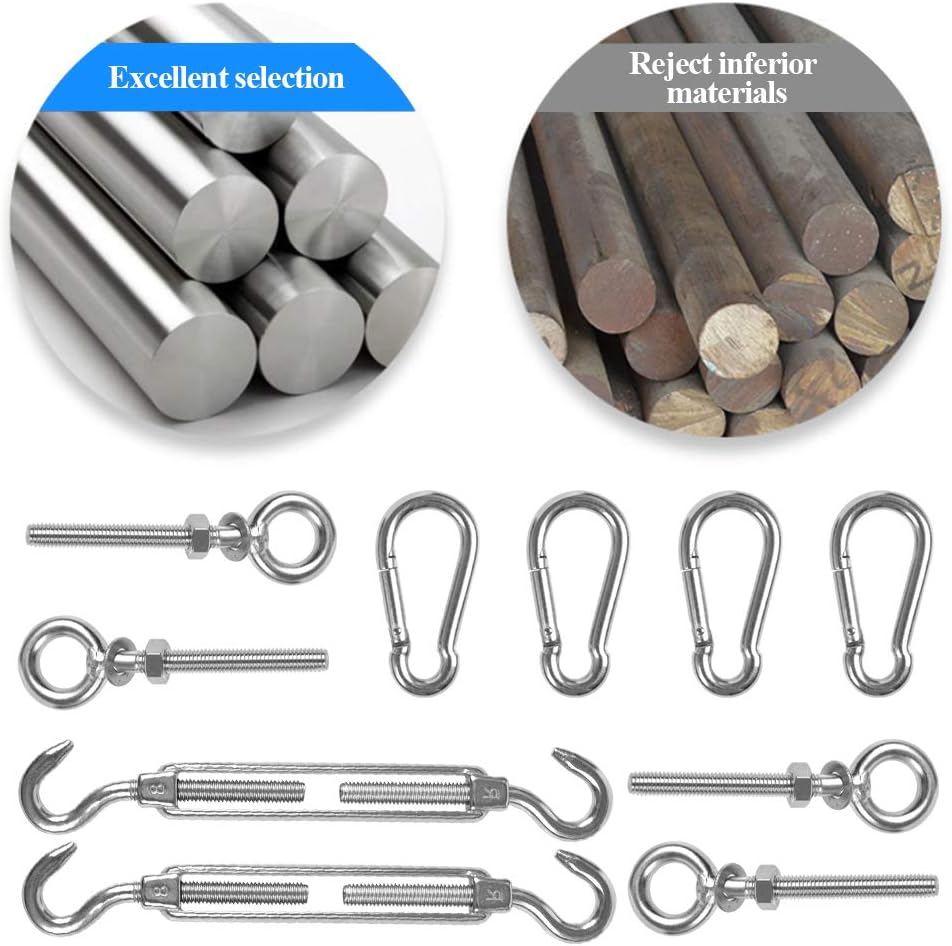 BUYGOO Stainless Steel Sun Shade Sail Fixing Kit Garden Sail Fixing Kit ...