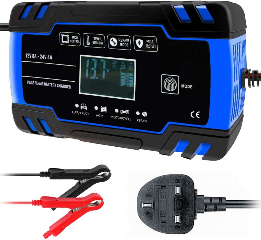 ZRSDIXKI Car Battery Charger, 12V 24V 8A Intelligent Automatic Battery ...