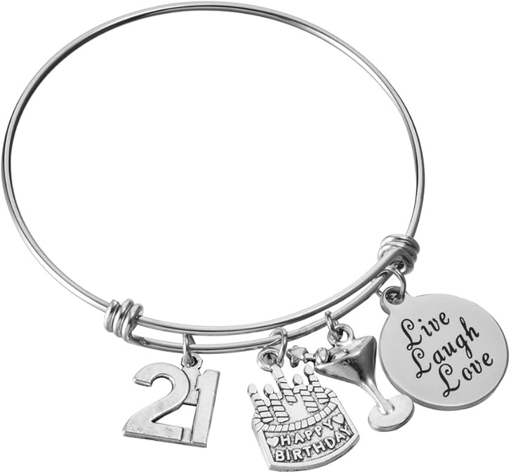 Stainless Steel Expandable Wire Bangle 21st Happy Birthday Bracelet ...