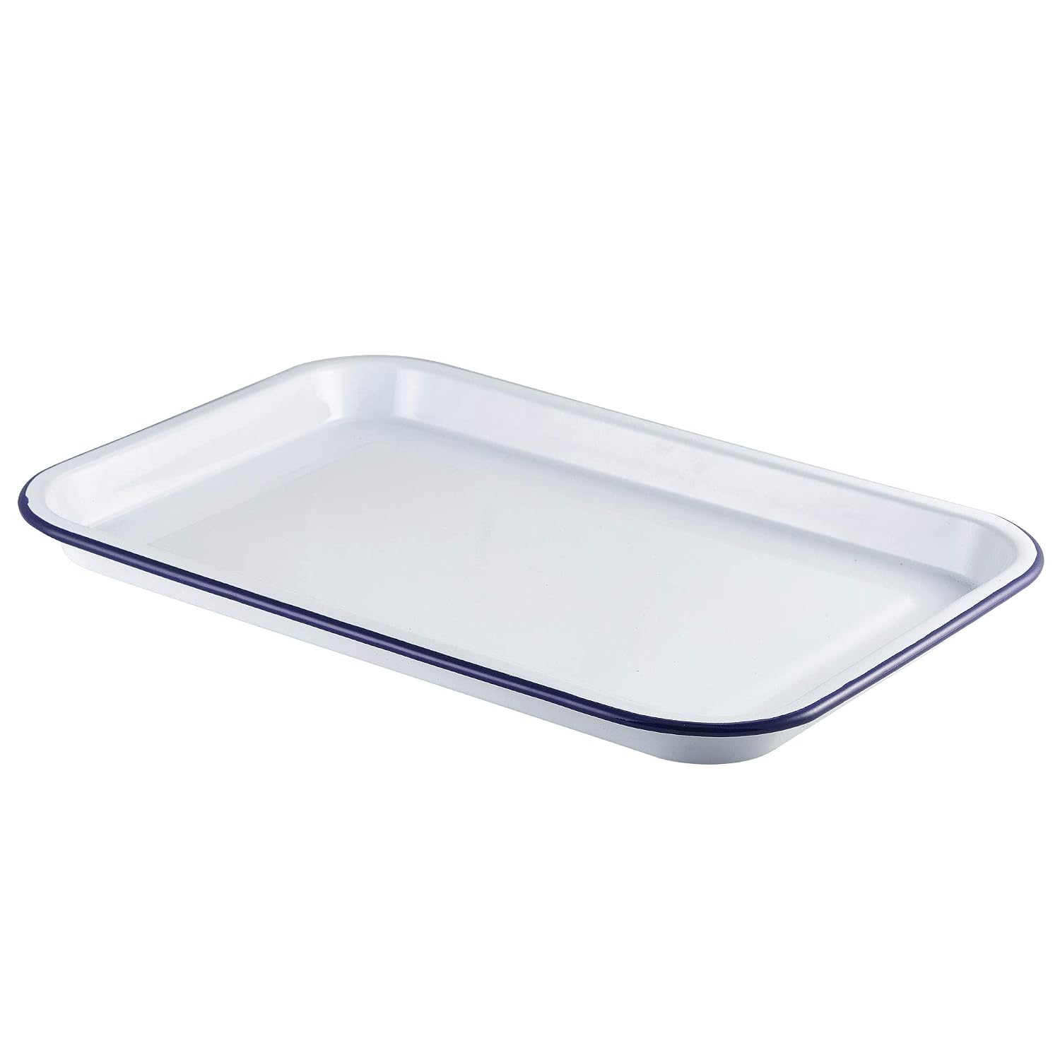 Enamel Serving Tray White With Blue Rim 38 2cm X 26 4cm Rustic Baking