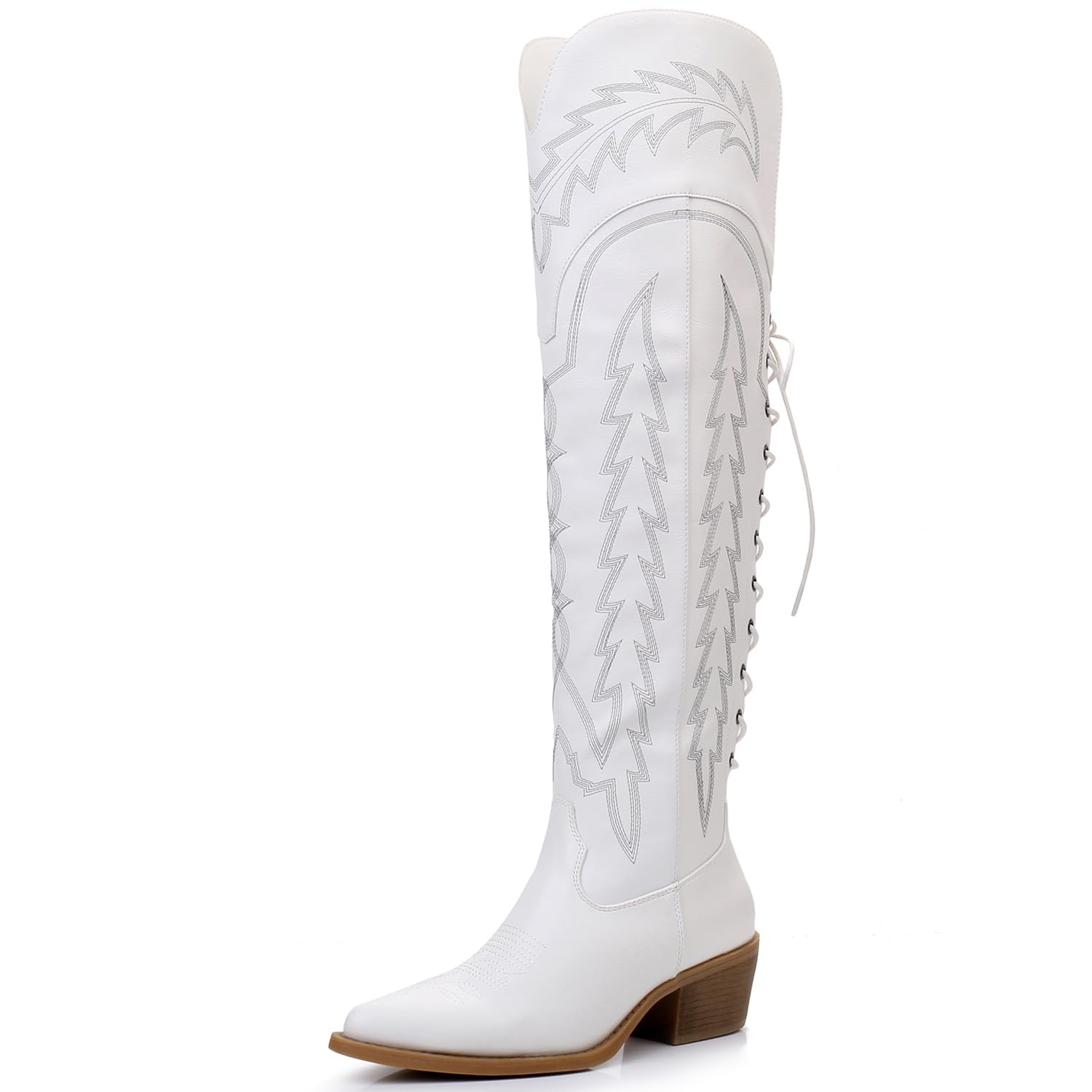 GLOBALWIN Women's White Cowboy Boots Western Fashion Over The Knee ...