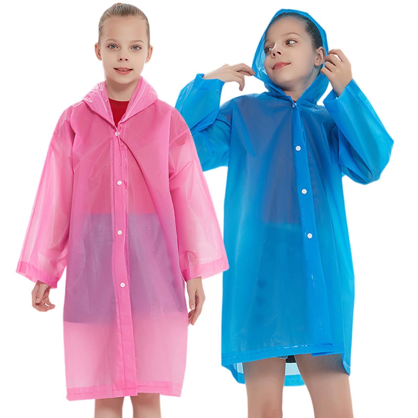 Rain Ponchos Raincoats for Kids, Reusable Boys Girls Rain Jackets Emergency with Hood for Family ...