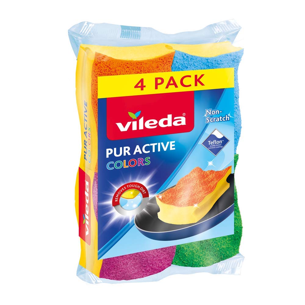 Vileda Pack of 3 + 1 Fibre with Sponge Scourers Colors: Amazon.co.uk ...