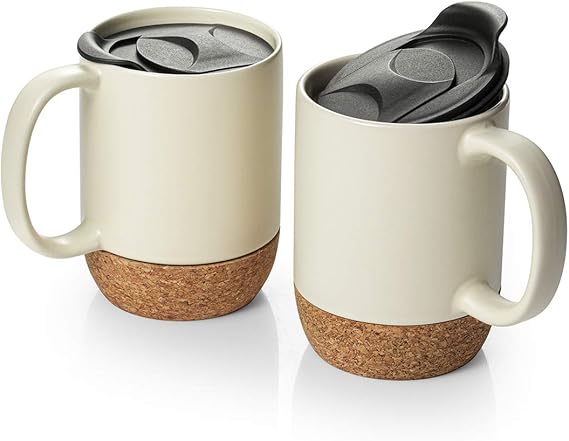 DOWAN Coffee Mugs Set Of 2 15 OZ Ceramic Mug With Insulated Cork Bottom And Splash Proof Lid dowan-coffee-mugs-set-of-2-15-oz-ceramic-mug-with-insulated-cork-bottom-and-splash-proof-lid