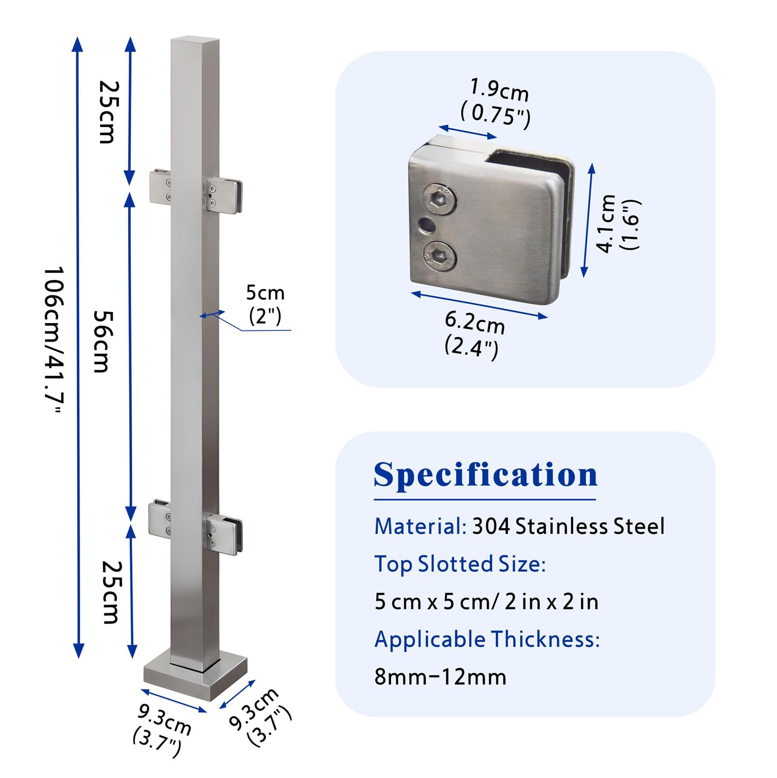 Mua Domart Stainless Steel Square Glass Railing Post System with Clamp ...