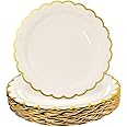 Amazon.com: HEIPINIUYE 50 Pieces Ivory Paper Plates with Gold Foil 7 ...