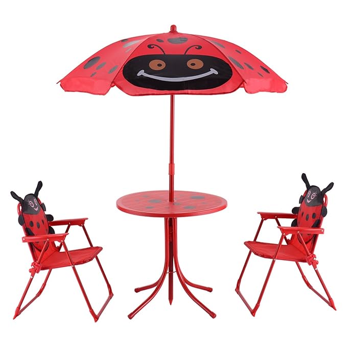 Casart Red Ladybug Furniture Table Chairs Set With Parasol & Swing ...