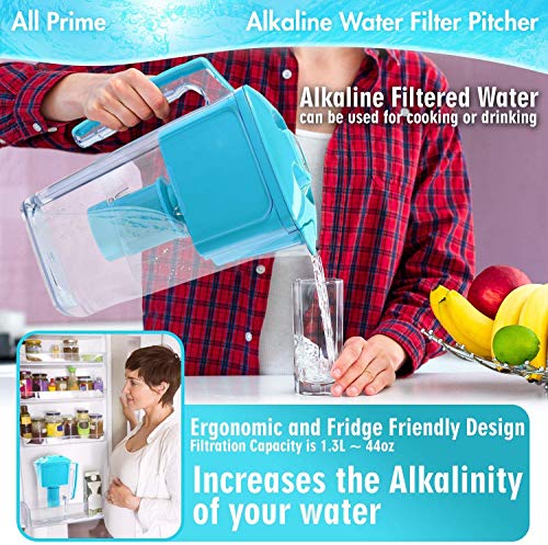 All Prime 2.5 Liter Alkaline Water Filter Pitcher with 2 Replacement ...