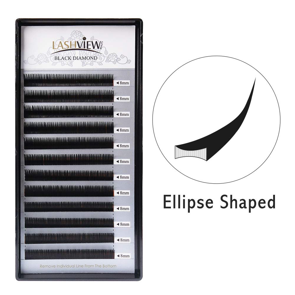 Amazon.com : LASHVIEW Ellipse Eyelash Extensions 0.15mm C Curl 9mm Flat ...
