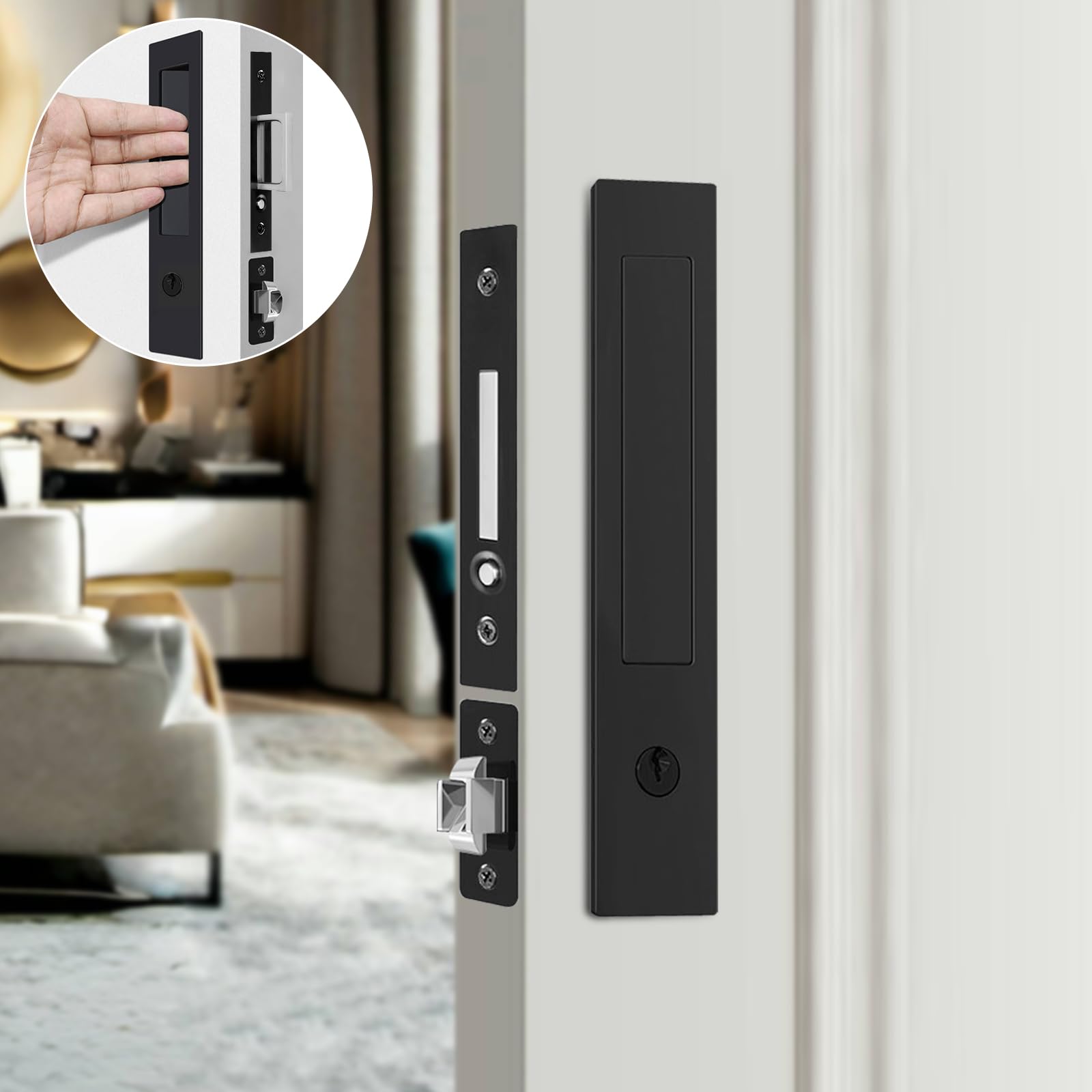 Loodmeo Pocket Door Locks&Door Edge Pull, Privacy Pocket Door Lock with ...
