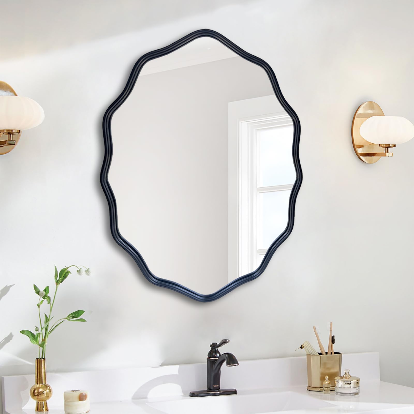 ironsmithn Oval Bathroom Mirror, Wavy Mirror, Modern Rounded Rectangle ...