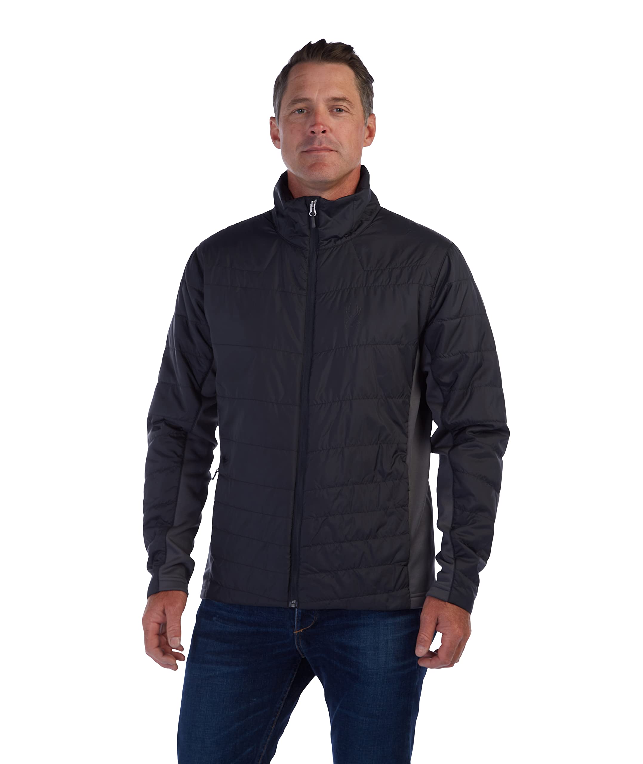 Spyder Men's Peak Zip Insulated Mid Layer Puff Ski Jacket, Black, Small ...