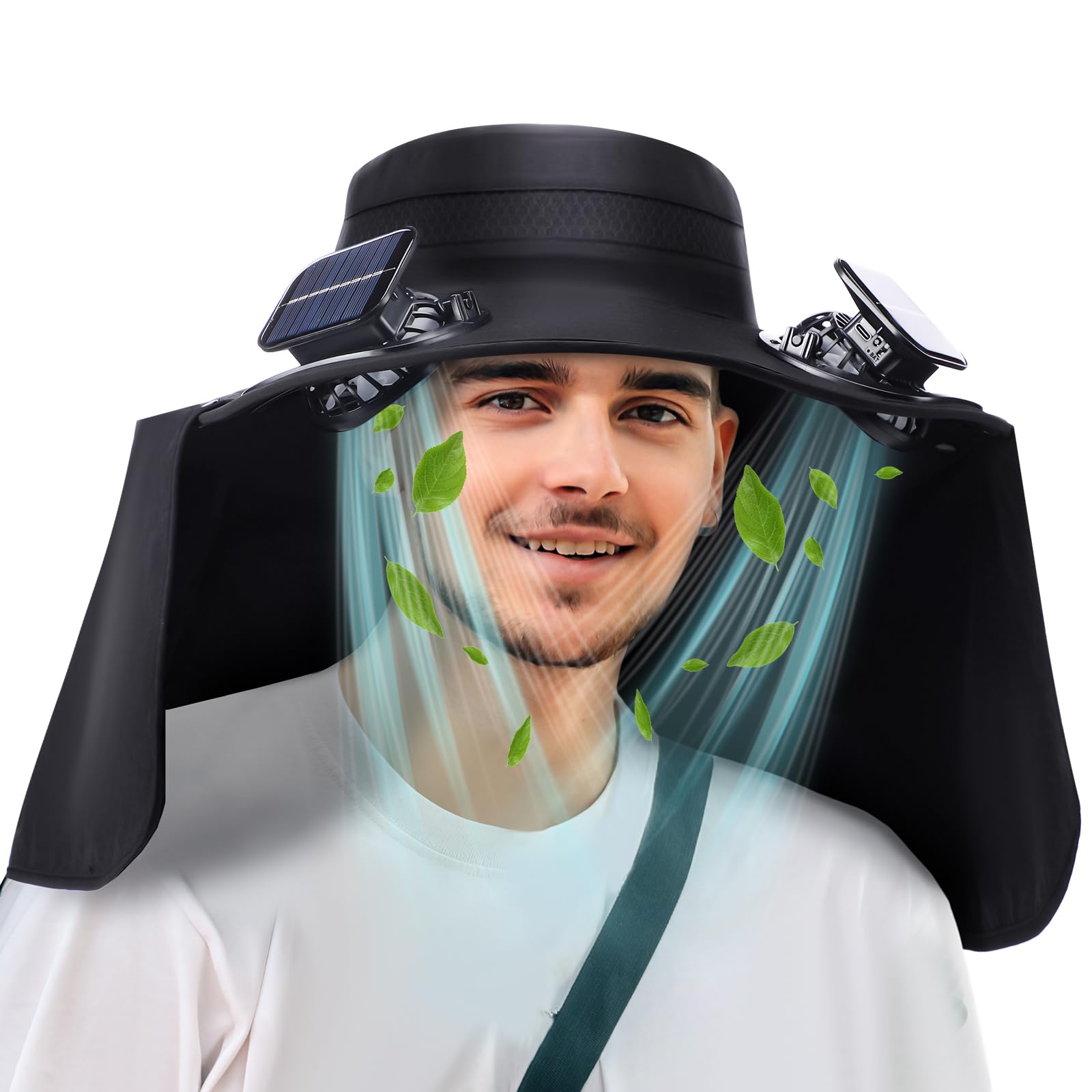 Chuarry Fishing Hat with 2 Fan Solar Powered Wide Brim Sun Outdoor Hat ...