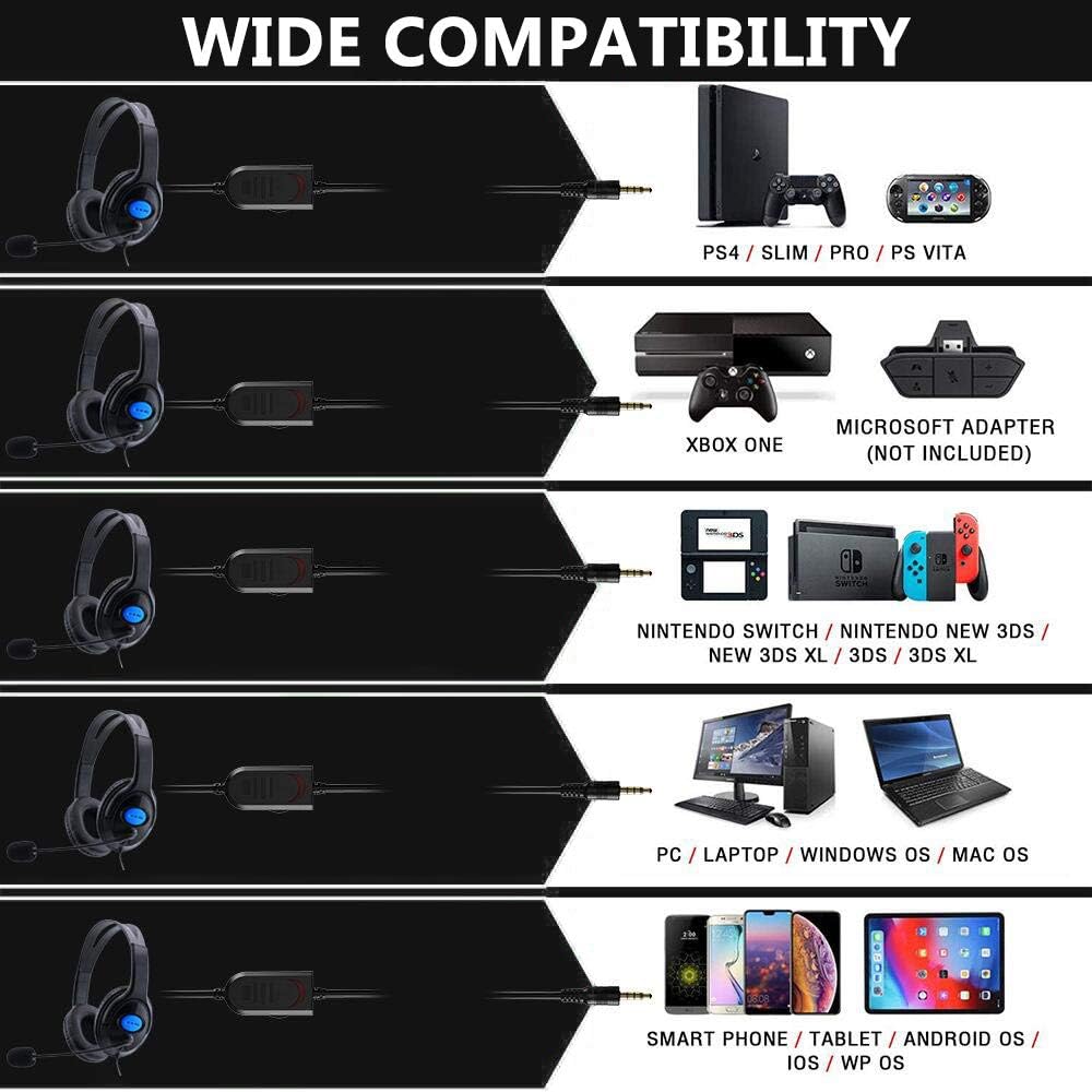 Gaming Headset with Mic for Xbox One, PS5, PS4, PC, 3.5mm Wired Over ...