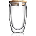 Amazon.com | Luxtea 15 Oz Glass Coffee Mug for Hot or Iced Coffee, Milk ...
