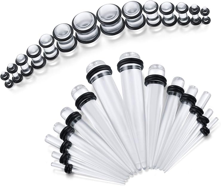 Amazon.com: FECTAS Ear Gauge Stretching Kit Clear Glow Acrylic Tapers ...