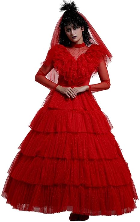 Amazon.com: miccostumes Women's Lydia Deetz Cosplay Costume Red Wedding ...