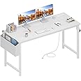 Amazon.com: Lufeiya White Computer Desk with Power Outlet, 55 inch Teen ...