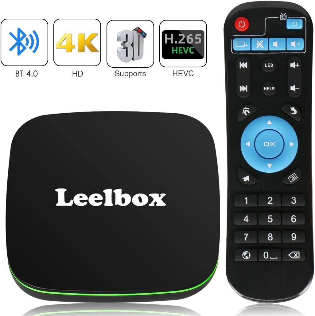 Android TV Box, Leelbox Android TV Box 4K, BT 4.0, USB 2.0, UHD H.265, HDMI, Smart TV Box Quad ...