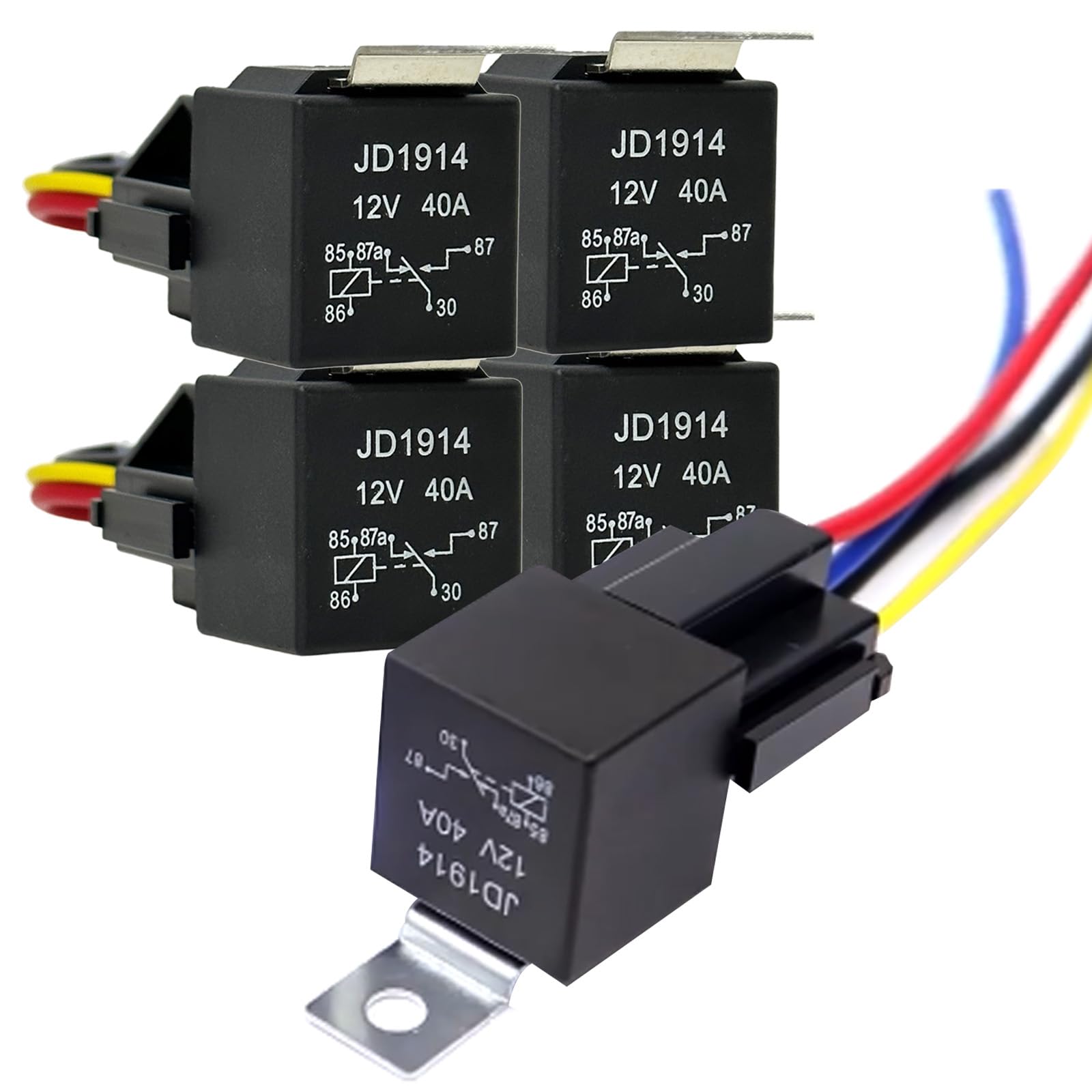 Mua 5 Pack Relay 12V 40A, 5 Pin Relay SPDT with Sockets and Wiring ...