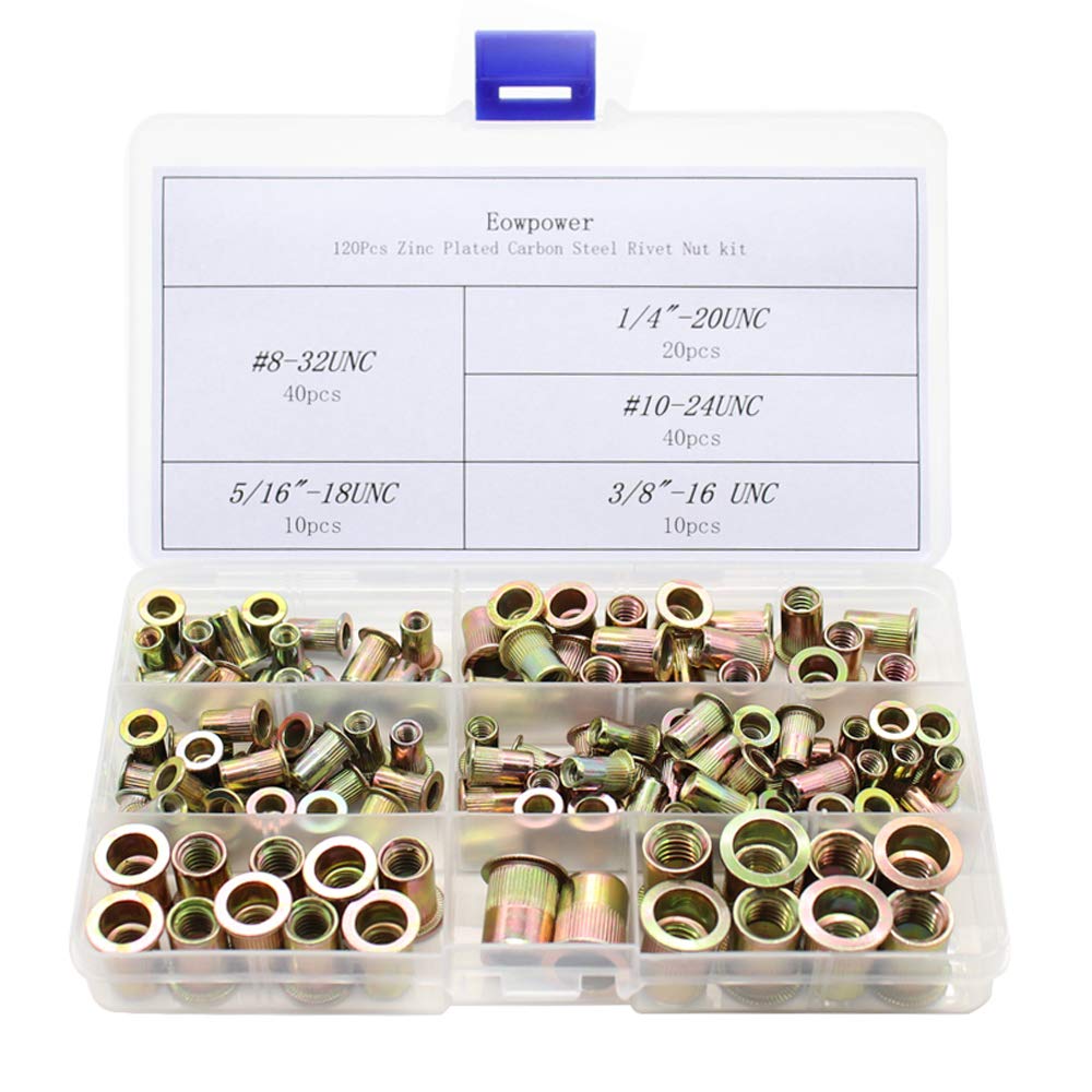 Eowpower 120Pcs Zinc Plated Carbon Steel Rivet Nut Flat Head Threaded ...