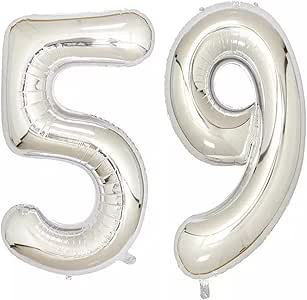 Amazon.com: 40inch Silver Foil 59 Helium Jumbo Digital Number Balloons ...