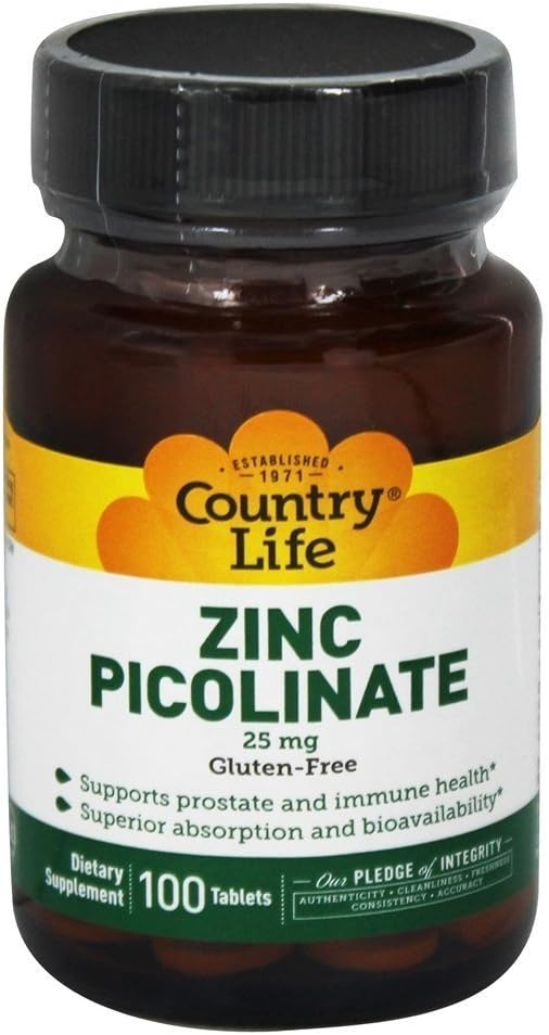 Country Life, Gluten Free, Zinc Picolinate, 25 mg, 100 Tablets – BigaMart