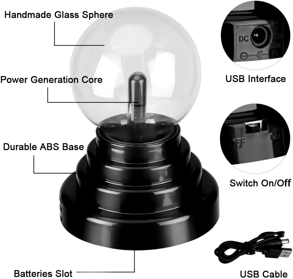 Plasma Ball Light, CestMall Touch Sensitive Plasma Lamp, USB/Battery ...
