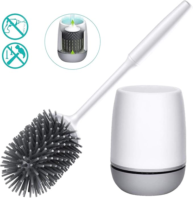 Brosse de Toilette Brosse WC et Support de Toilette en Silicone Antibactérienne balayette WC ...