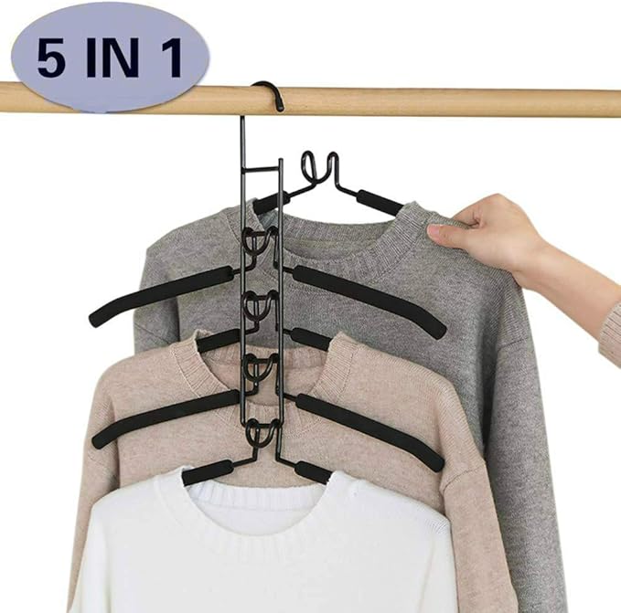 5 IN 1 Clothes Hangers, Multi-Layer & Multi-Function Cloth Hanger Space ...