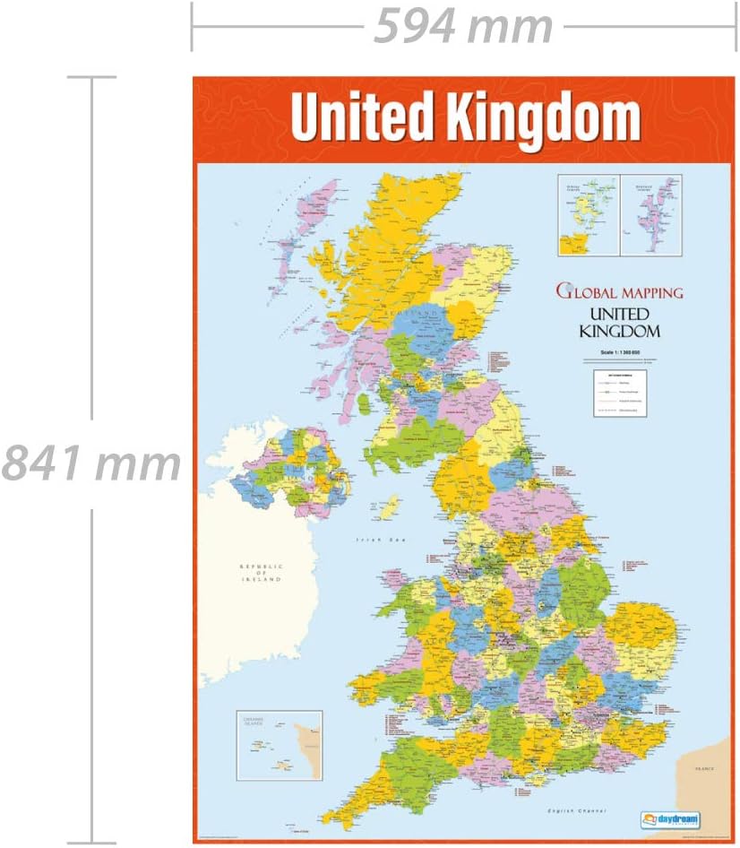 UK Map | Geography Posters | Gloss Paper measuring 850mm x 594mm (A1 ...