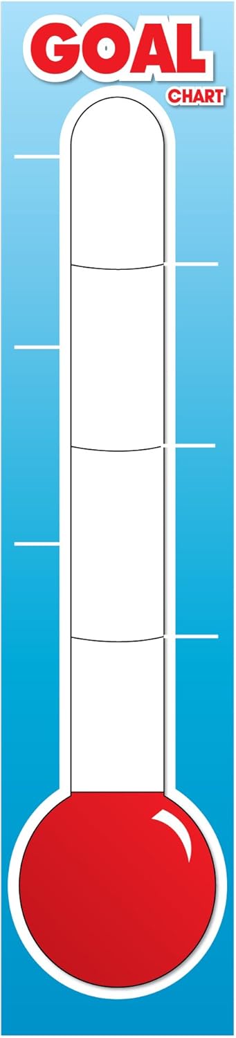 Dry Erase Goal Setting Thermometer Poster for Fundraising - 48" x 11 ...