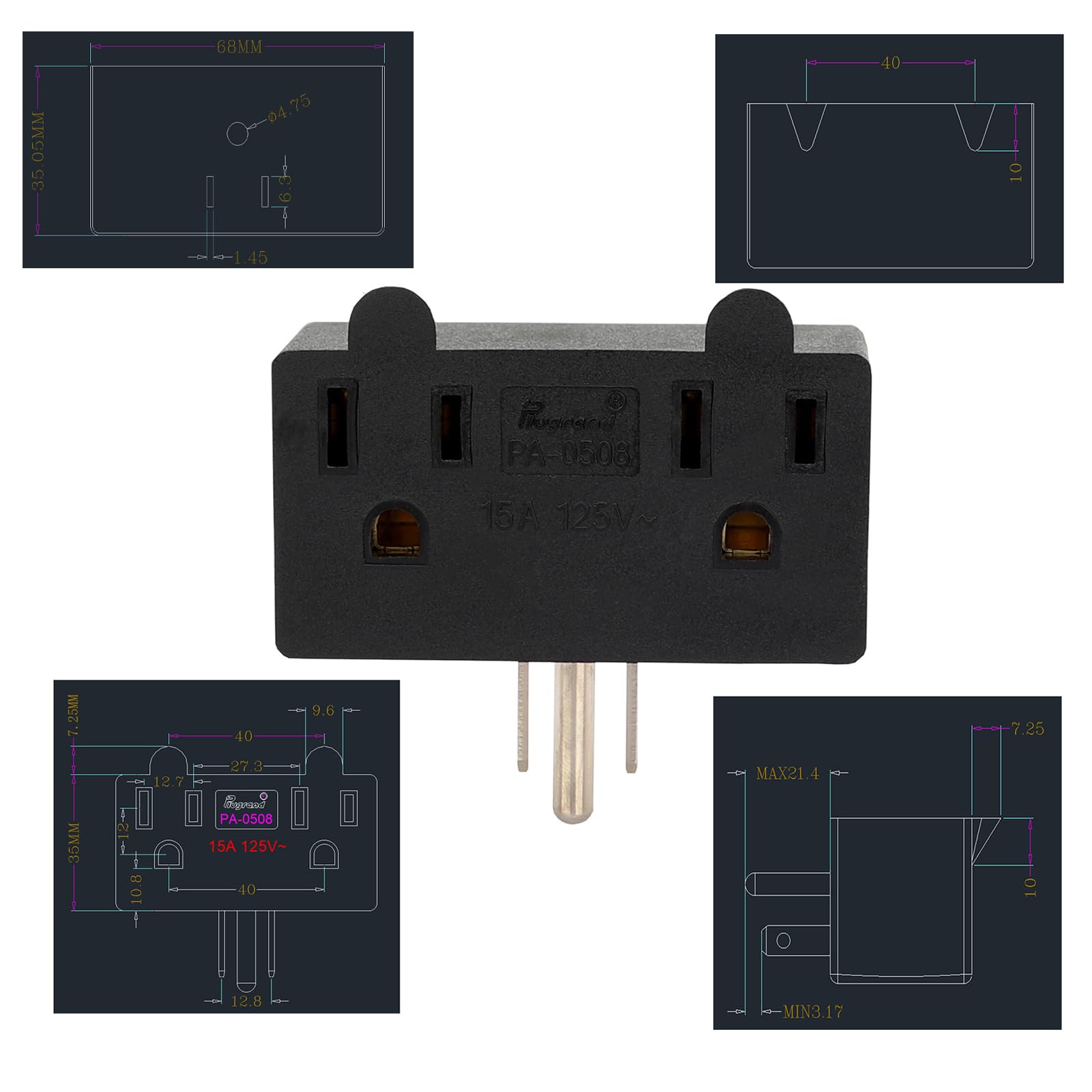Mua 90 Degree Adaptor Right Angled Downward Angled USA 3-Prong Male ...