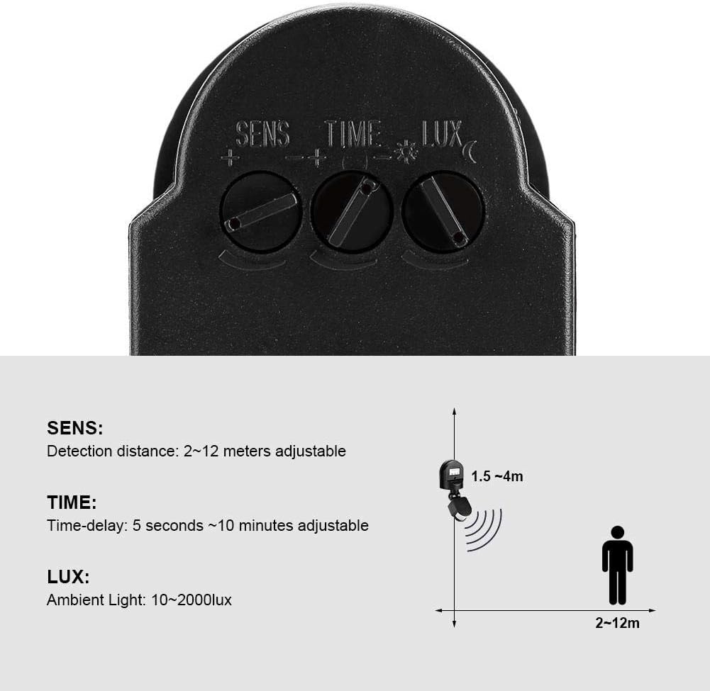 PIR Sensor Switch, Outdoor IP44 Waterproof Adjustable PIR Body Motion ...