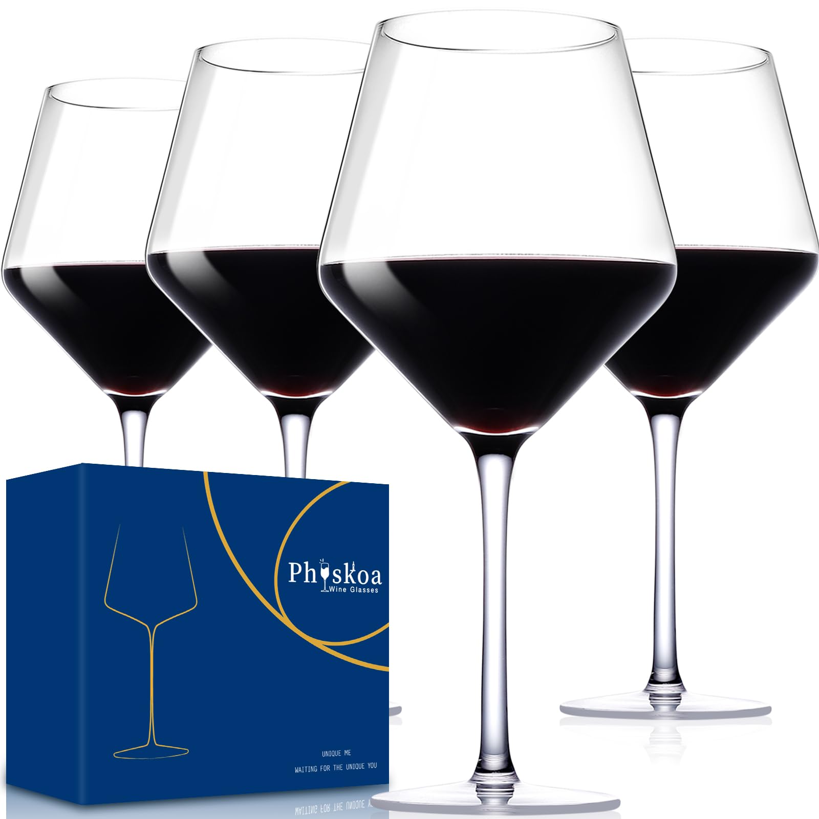 Physkoa 23 OZ Red Wine Glasses Set of 4 – Hand Blown Lead-Free Crystal Burgundy Large Wine ...