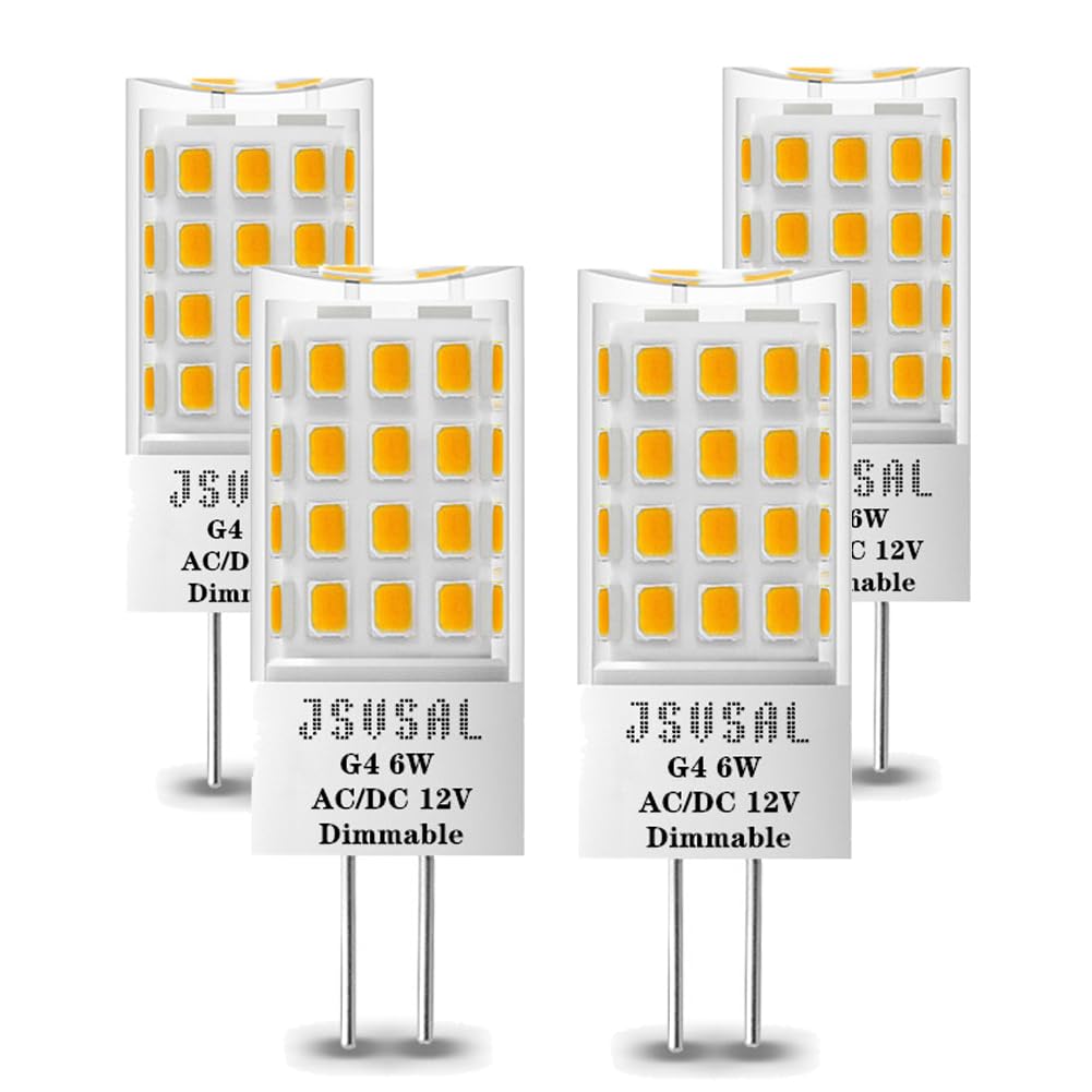 JSVSAL G4 LED Bulb Dimmable,Bi-pin T3 JC Type 12V AC/DC,6W Equivalent ...