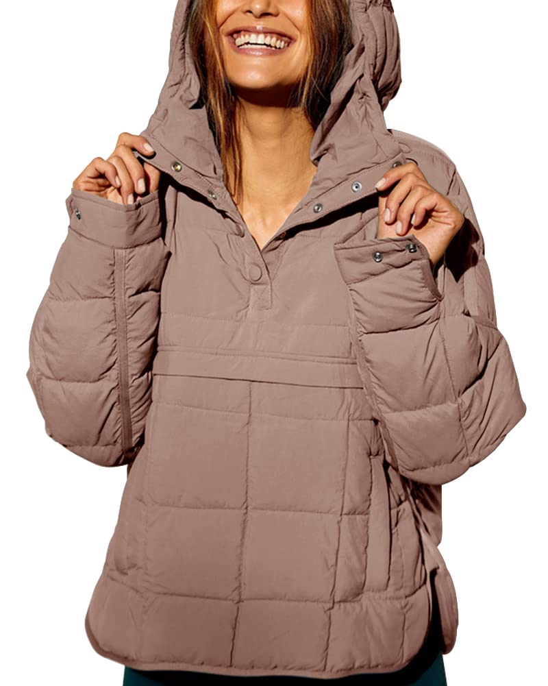 Fazortev Womens Oversized Puffer Jacket Quilted Dolman Hoodies Pullover ...