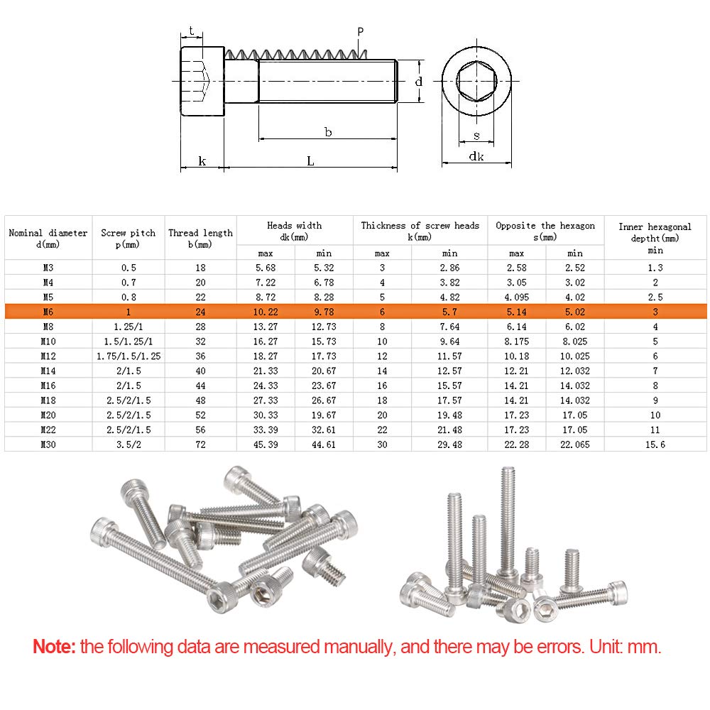 Fai da te Viti a brugola Festnight Viti a esagono incassato acciaio inox M6 DIN912-A2 Viti a ...