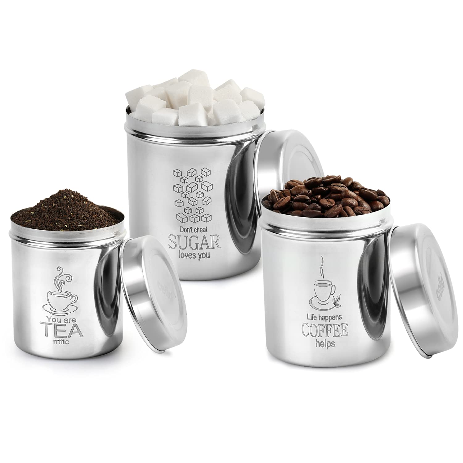 Buy Cello Stainless Steel Container Set for Tea, Coffee and Sugar, Set ...