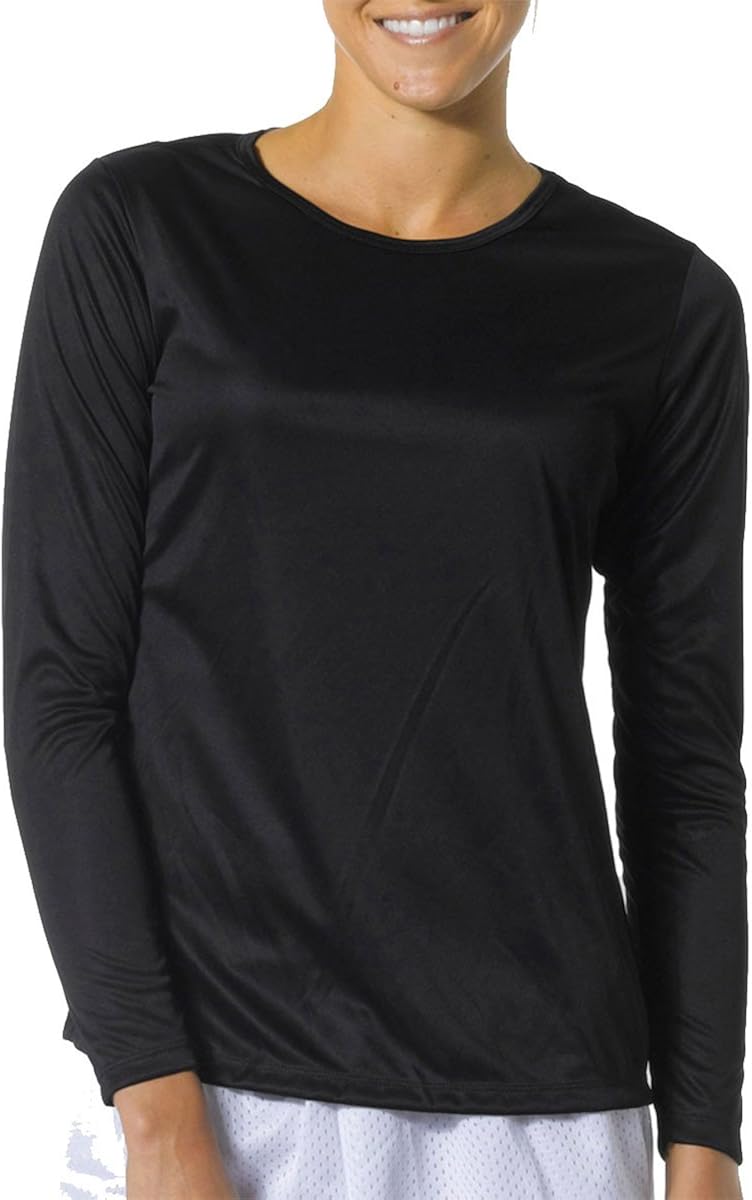 A4 Long Sleeve Cooling Performance Crew Shirt (NW3002) Black, XS at ...